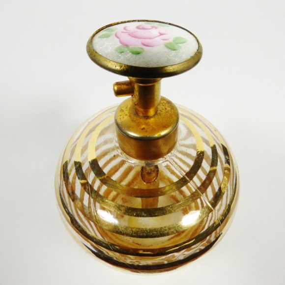 Vintage | Accents | Vtg Clear Gold Swirl Glass Round Perfume Cloisonne ...